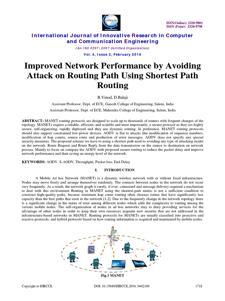 Improved Network Performance by Avoiding Attack On Routing Path Using ...