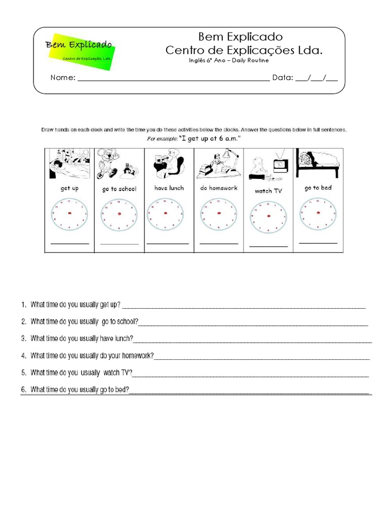 3 - Ficha de Trabalho - Daily Routine | PDF