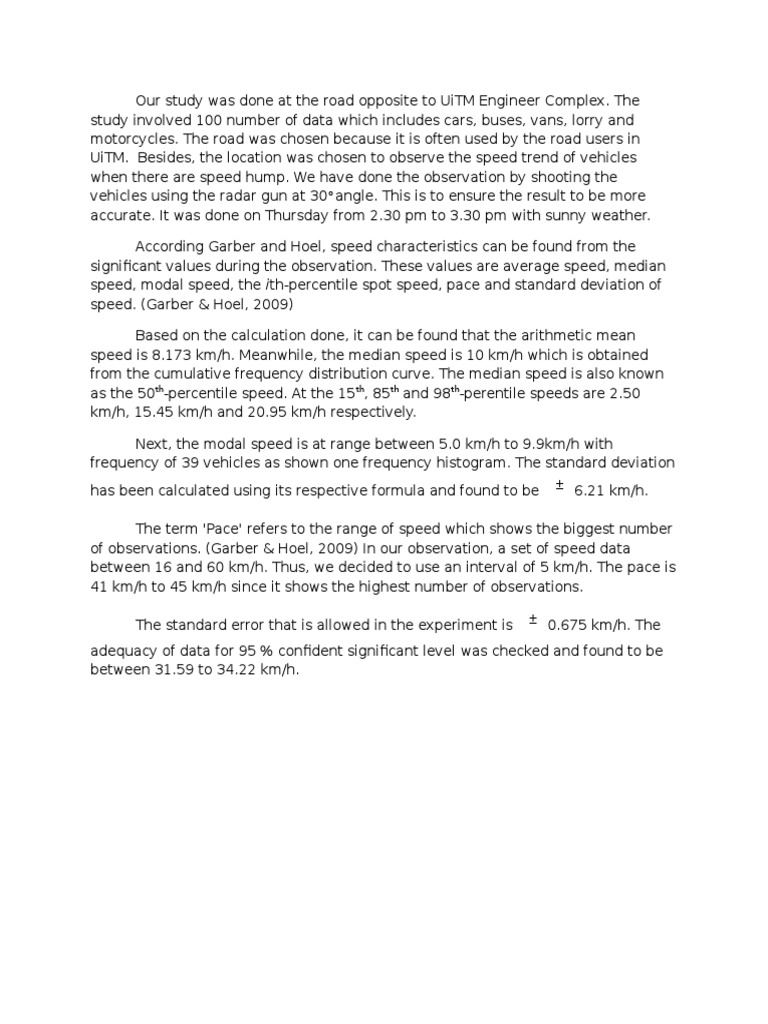 Spot Speed Study Discussion | PDF