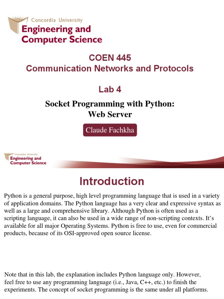 Coen445 Lab4 Socket Programming | PDF | Web Server | Internet & Web