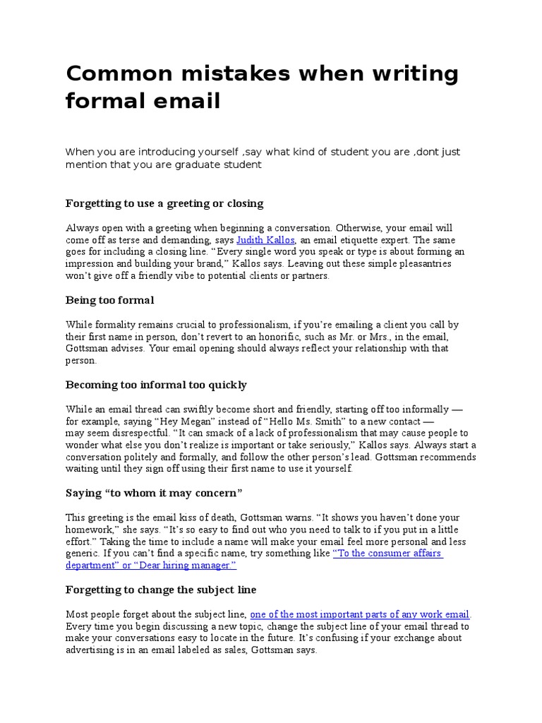 Common Mistakes in Formal Email Writing | PDF | Ellipsis | Email