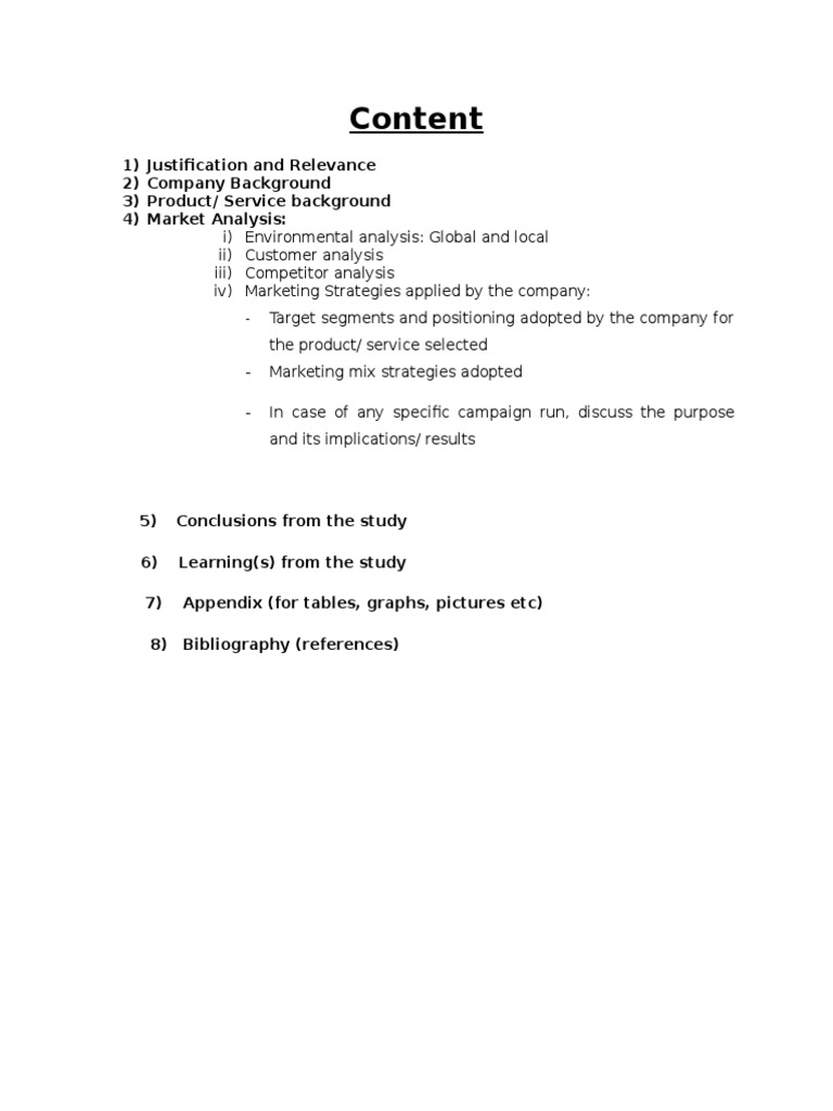 Content: 1) Justification and Relevance 2) Company Background 3 ...