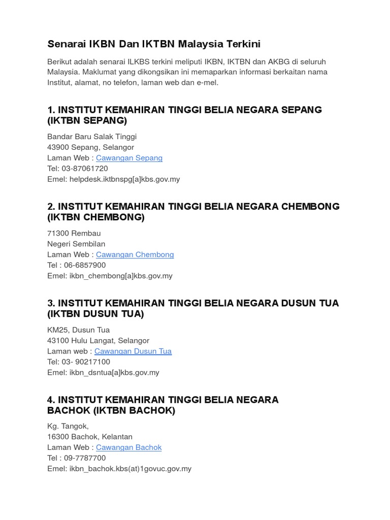 DAFTAR IKBN DAN IKTBN DI MALAYSIA | PDF