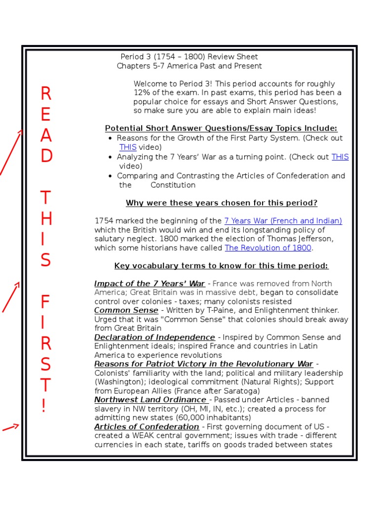 Period 3 1754-1800 Review Sheet | PDF | Alexander Hamilton | Age Of ...