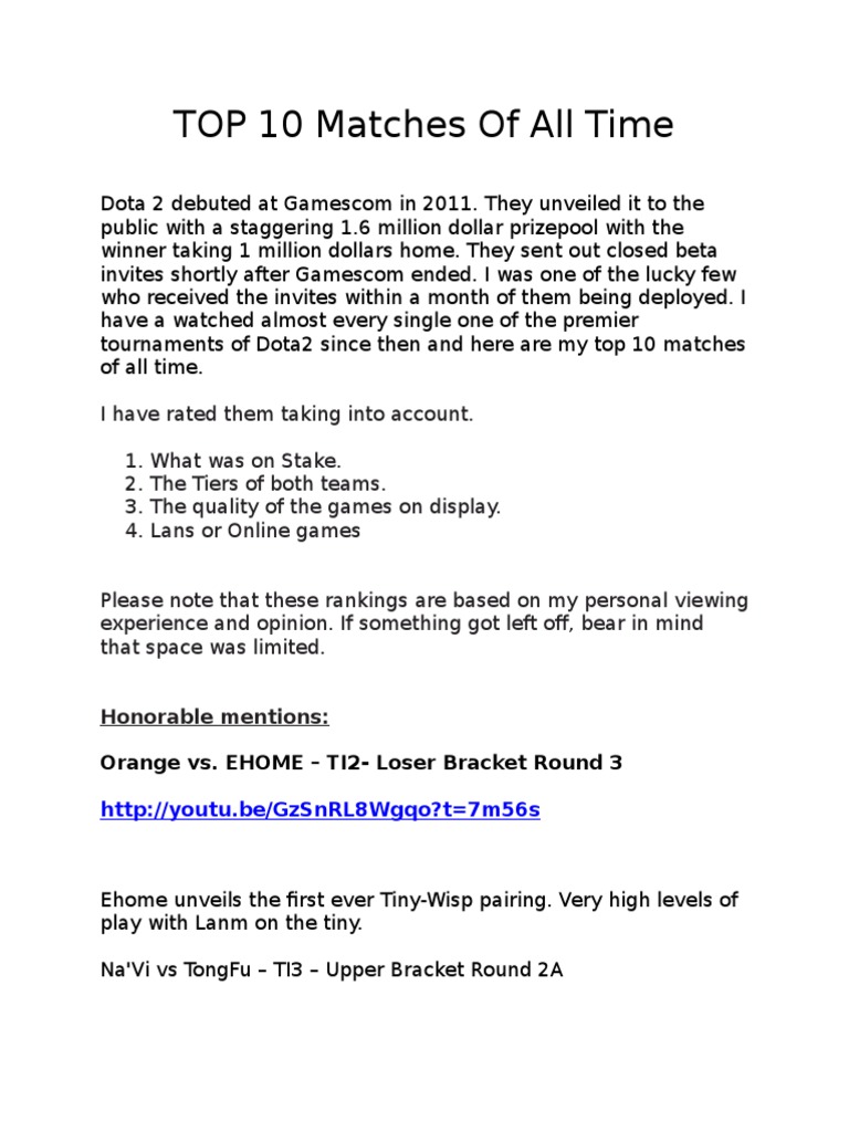 TOP 10 Matches of All Time | Download Free PDF | Sports | Sports ...