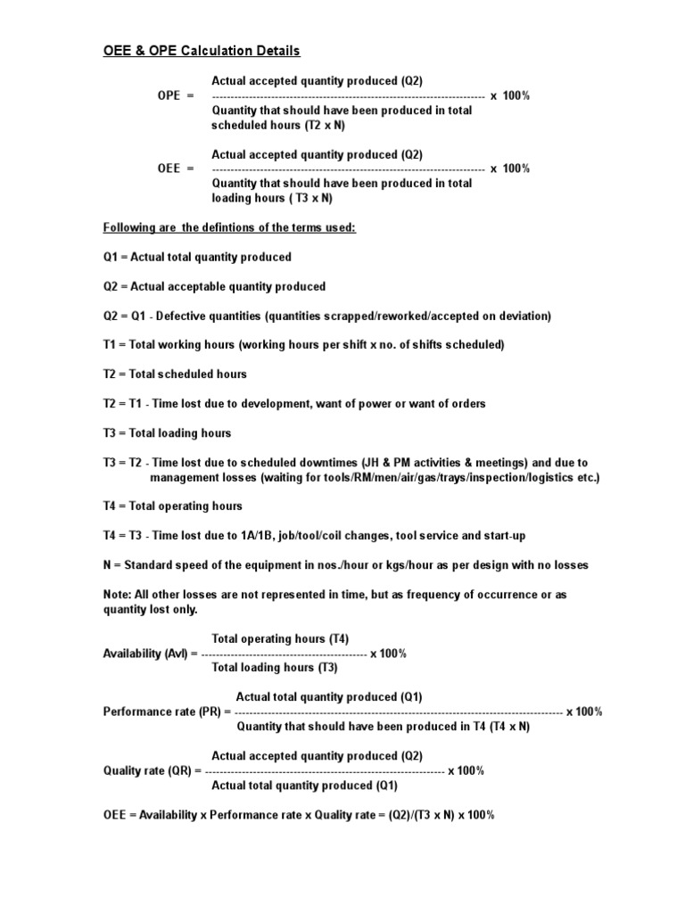 OEE OPE Calculation | PDF