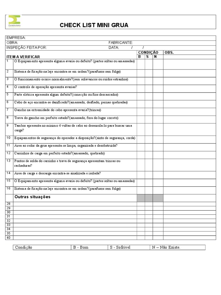 Check-list Mini Grua - Ok