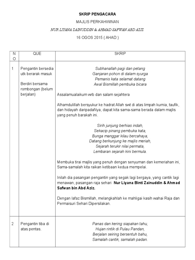 Skrip Emcee Majlis Perkahwinan | PDF | Puisi