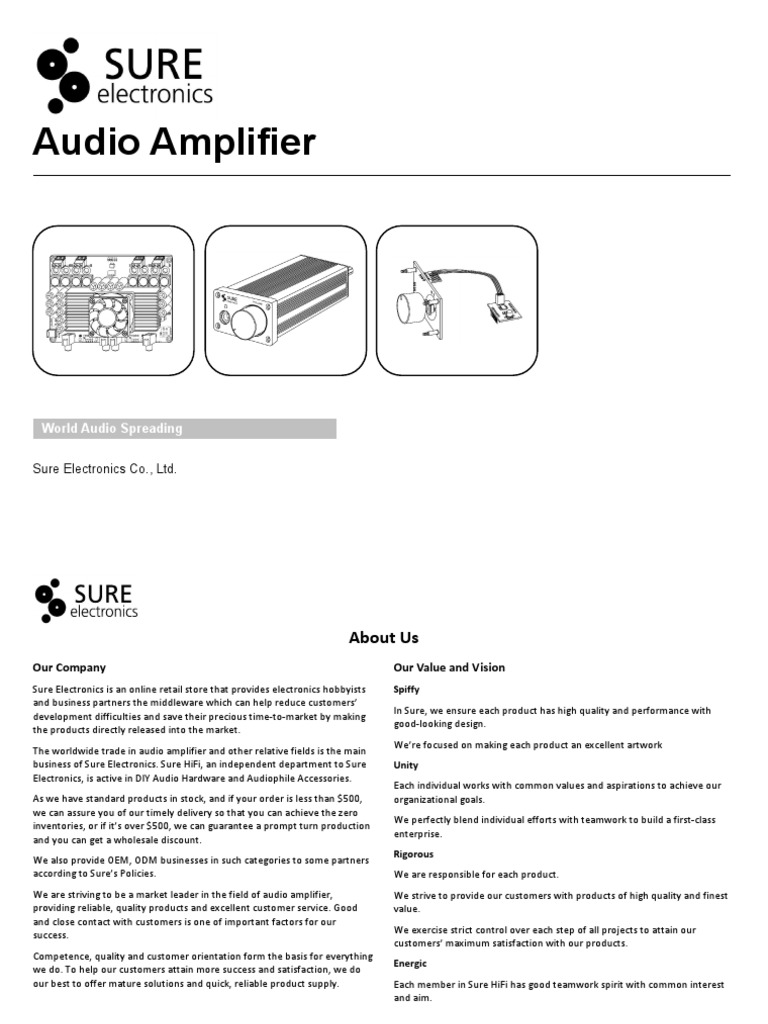 Sure Electronics Audio Amplifier Product Manual PDF | PDF