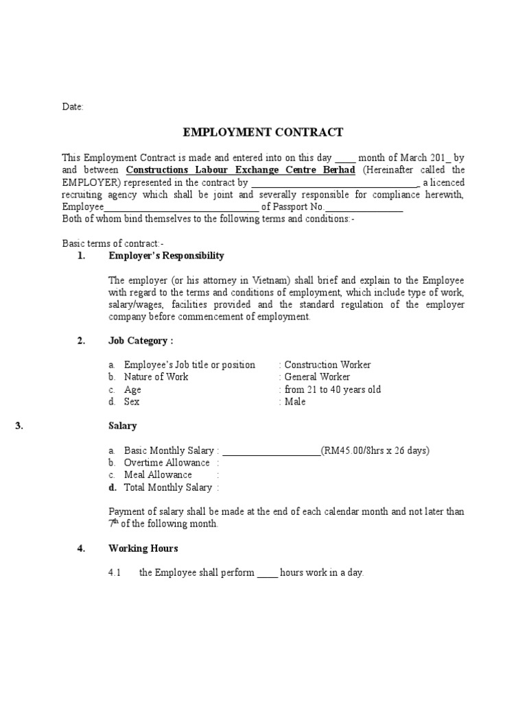 Employment Contract VIETNAM (1) | Overtime | Employment
