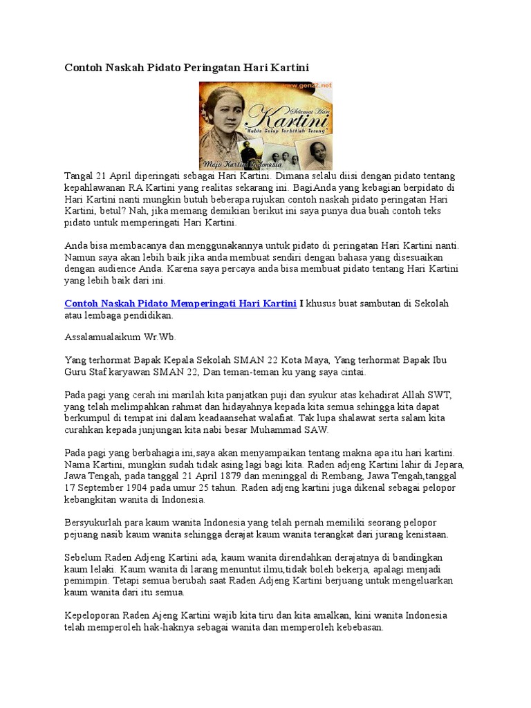 Contoh Naskah Pidato Peringatan Hari Kartini | PDF