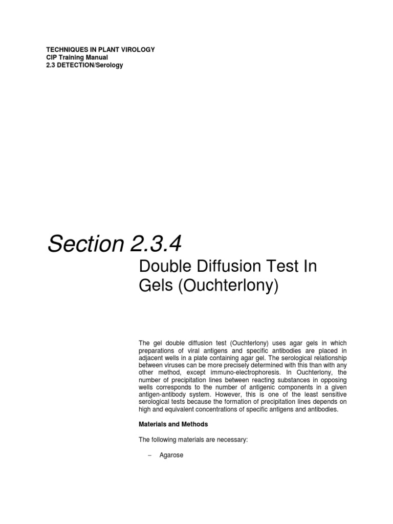 Double Diffusion Test in Gels (Ouchterlony) | PDF | Chemistry | Nature