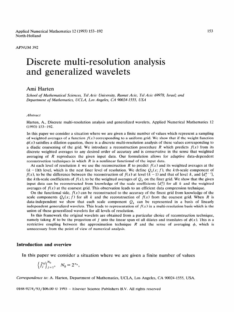 Discrete Multi-Resolution Analysis and Generalized Wavelets | PDF | Wavelet | Interpolation