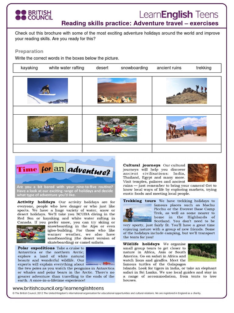 Adventure Travel Reading and Exercises | PDF