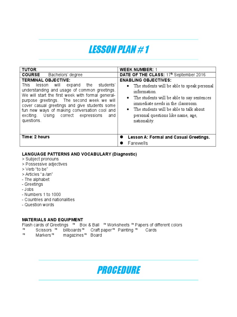 Lesson Plan Greetings | PDF | Lesson Plan | English Language
