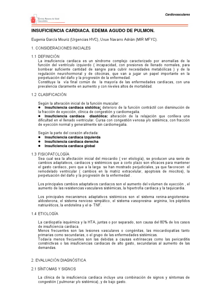 Insuficiencia Cardiaca y Edema Agudo de Pulmón | PDF | Insuficiencia ...