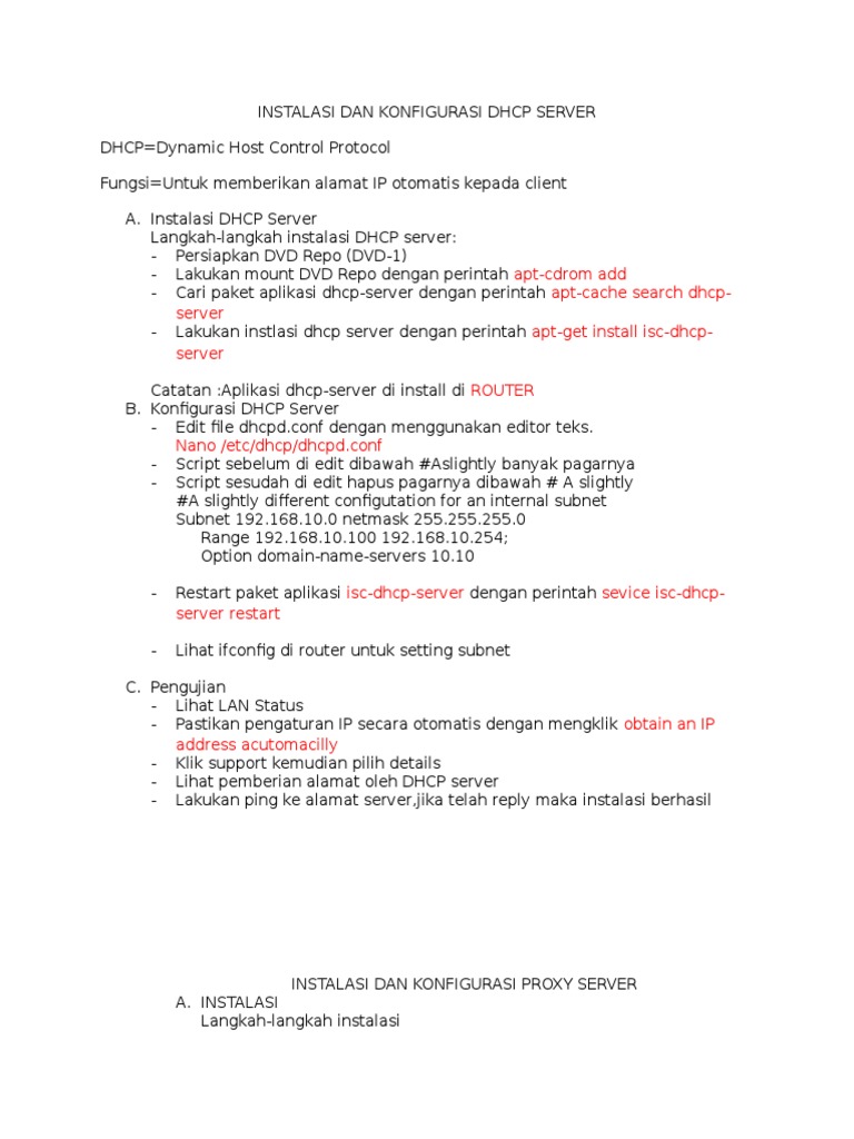 Instalasi Dan Konfigurasi DHCP Server | PDF