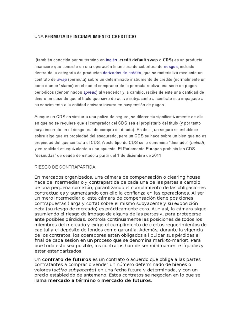 Permuta De Incumplimiento Crediticio PDF Swap De Incumplimiento