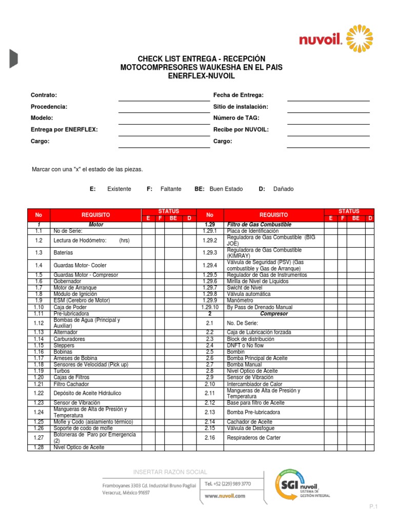 Check List Entrega-recepción de Equipos en El Pais Waukesha ...