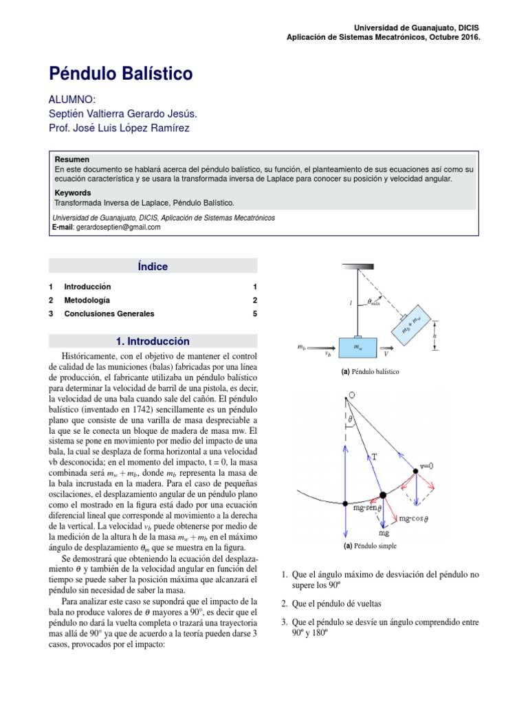 Péndulo Balístico | Descargar gratis PDF | Péndulo | Velocidad