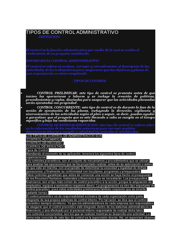Tipos de Control Administrativo | PDF | Contabilidad | Presupuesto