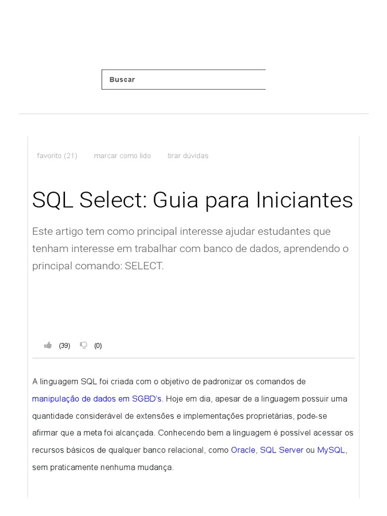 SQL Select - Guia para Iniciantes | PDF | SQL | Gestão de Tecnologia da ...