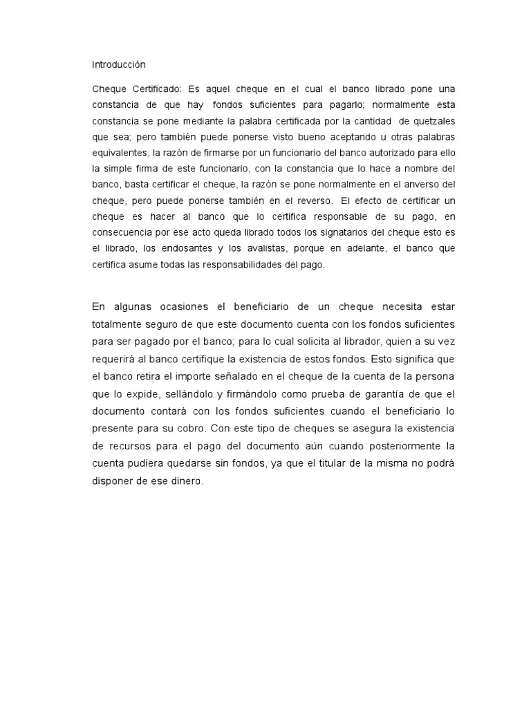 Cheque Certificado: Definición y Uso | PDF | Cheque | Bancos