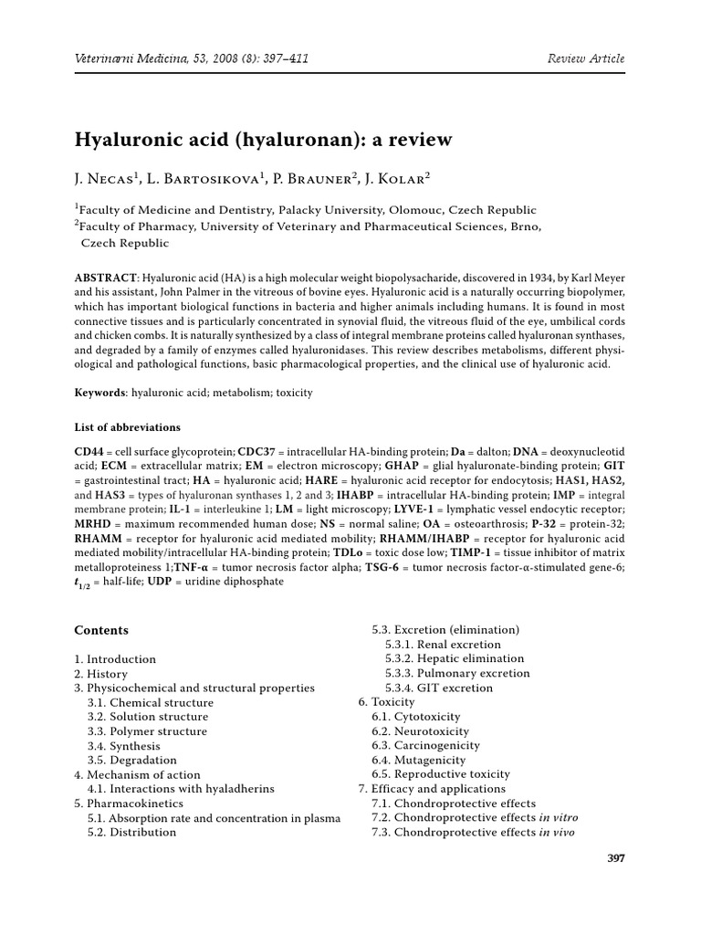 Hyaluronic Acid (Hyaluronan) A Review | PDF | Extracellular Matrix ...