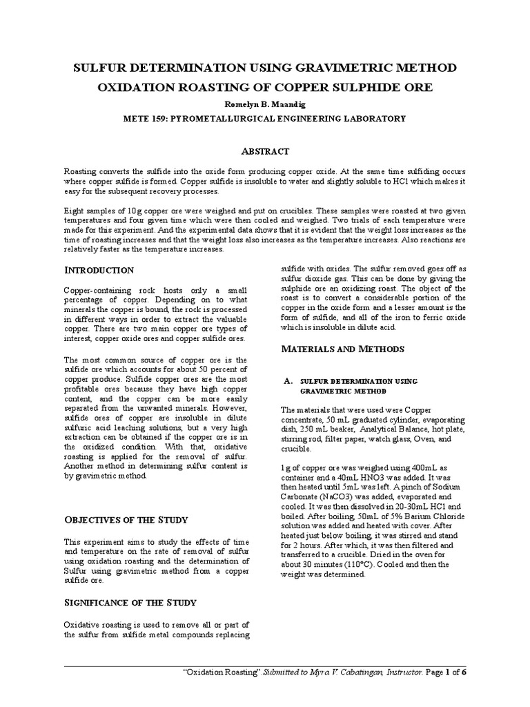 Oxidation Roasting of Sulfide Ore | PDF | Sulfur | Sulfide