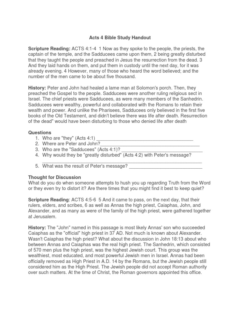 Acts 4 Bible Study Pdf Jesus Acts Of The Apostles