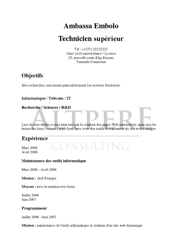 CV Technicien Supérieur en Informatique | PDF | Informatique | Langage ...