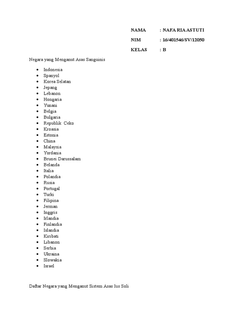 Negara Penganut Ius Soli dan Sanguinis | PDF