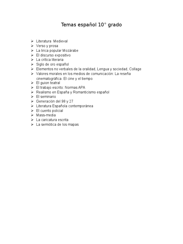Temas Español 10 | PDF