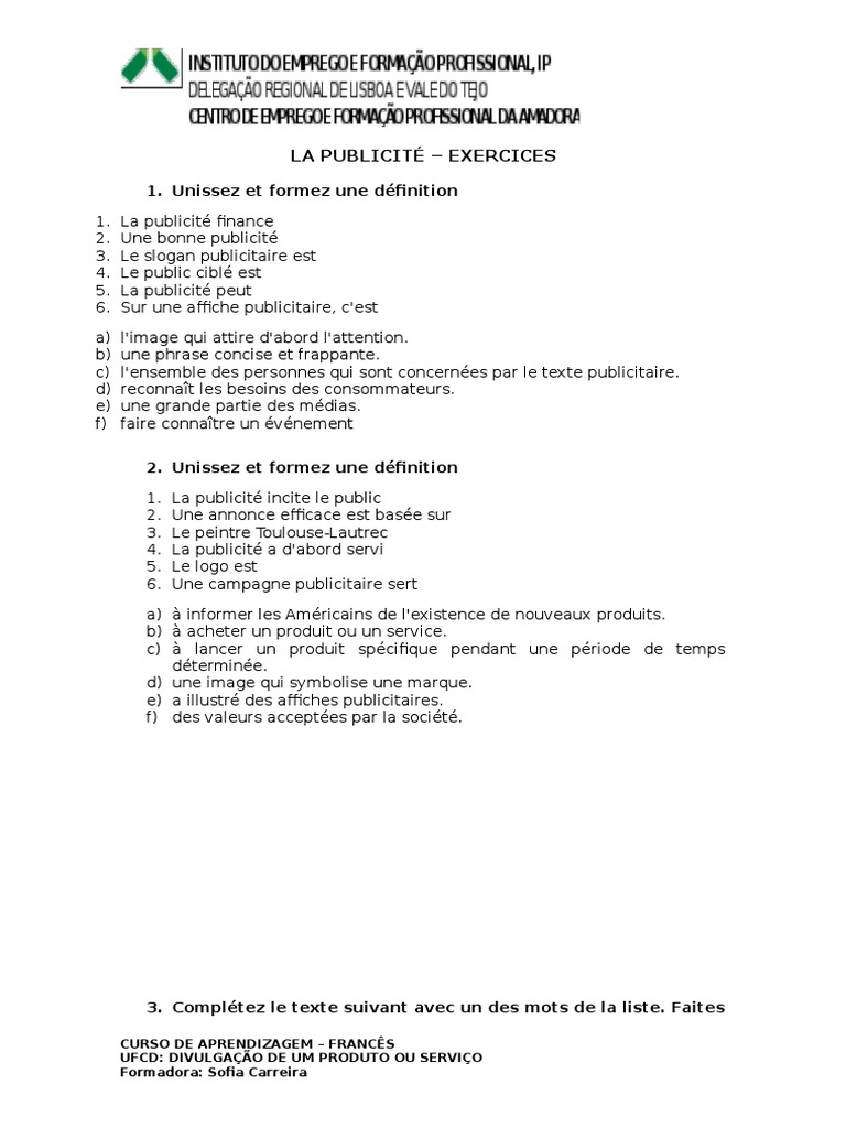 Exercices sur la Publicité et Slogans | PDF | Publicité | Échecs