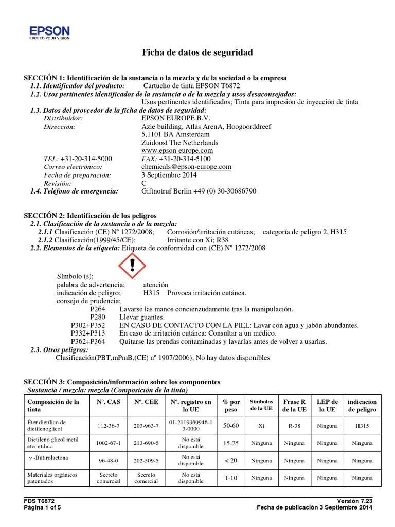 MSDS-Tinta Impresora | PDF | Impresora (Computación) | Agua