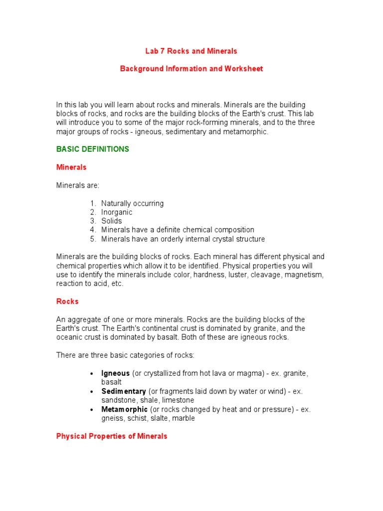 Identifying Rocks and Minerals Lab | PDF | Rock (Geology) | Igneous Rock