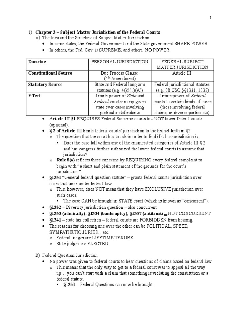 Civ Pro Outline Chapter 3 | PDF | Federal Government Of The United ...