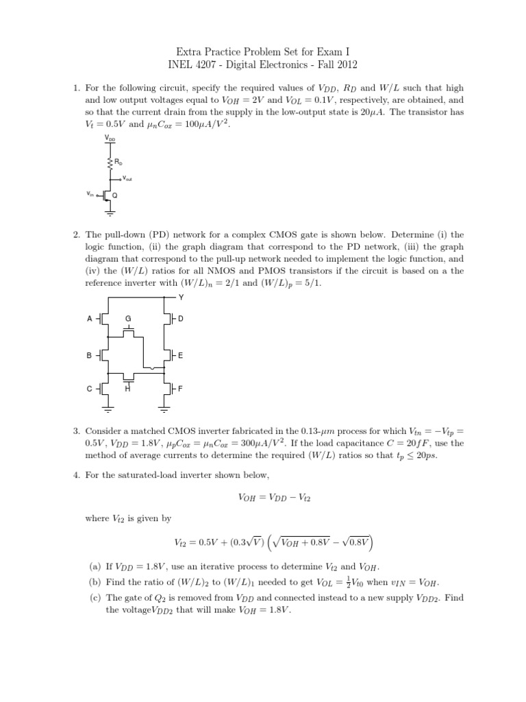 Extra Practice Problem Set For Exam I INEL 4207 - Digital Electronics ...