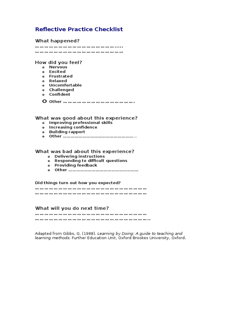 Reflective Checklist | PDF | Self-Improvement