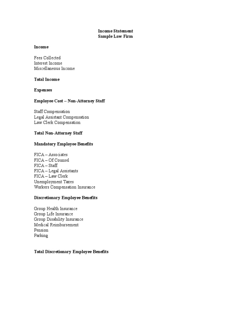 Law Firm Income Statement Overview | PDF | Employee Benefits | Federal ...