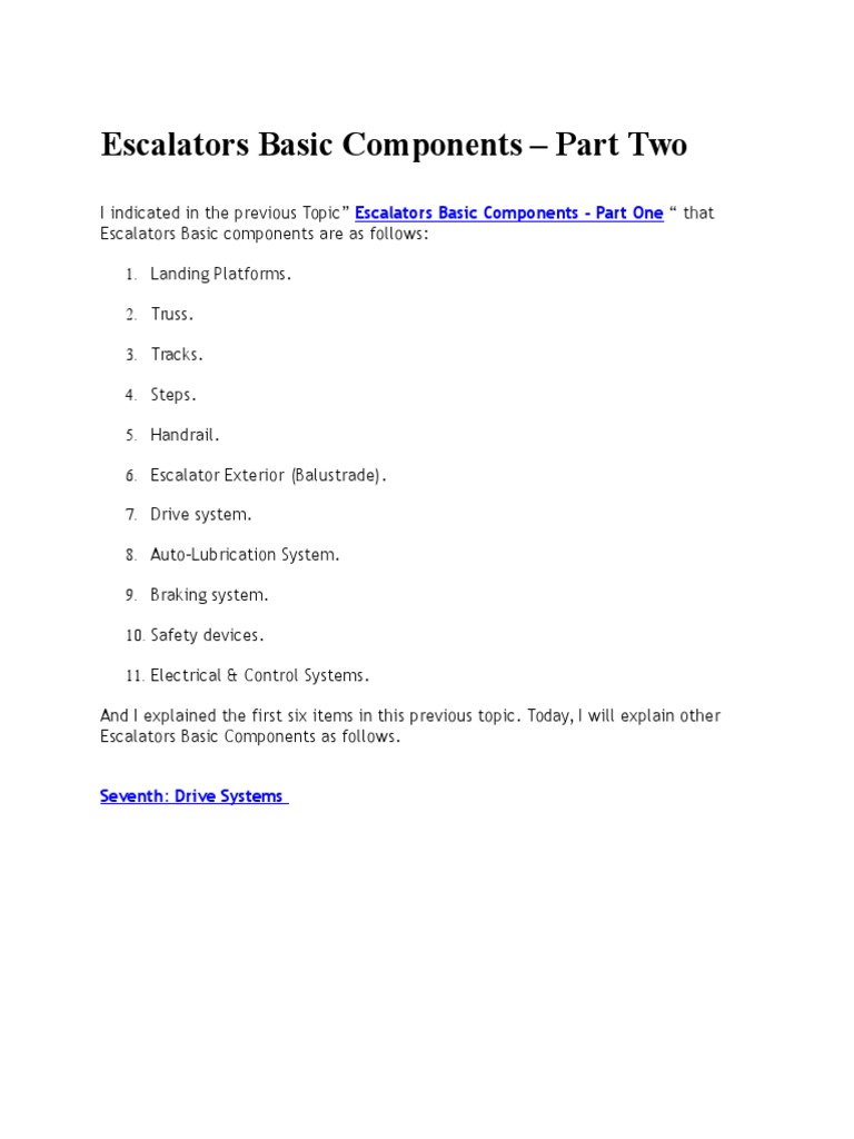 Escalator Components and Drive Systems | PDF | Escalator | Transmission ...