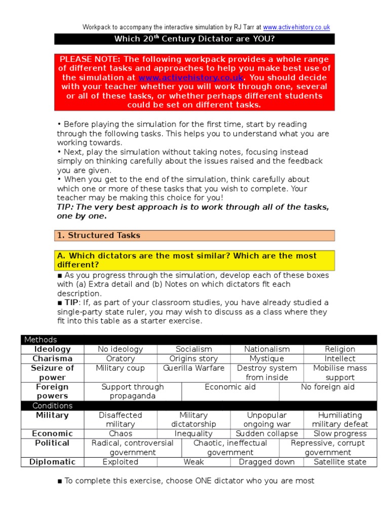 Worksheet Dictator Ib History | PDF | Simulation | Political Science