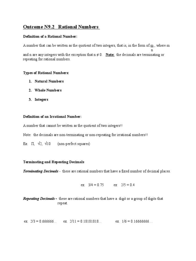 Intro Notes For Rational Numbers | PDF
