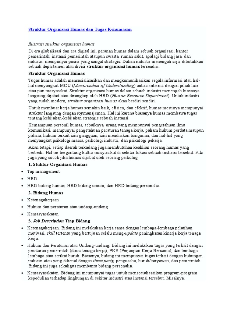 Struktur Organisasi Humas Dan Tugas Kehumasan | PDF