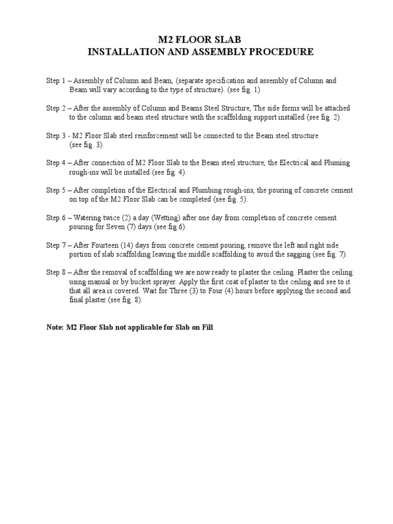 M2 FLOOR SLAB Inst. Procedure | PDF