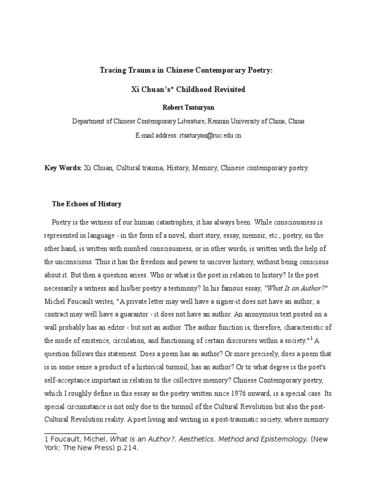 Xi Chuan: Trauma in Chinese Poetry | PDF | Psychological Trauma | Poetry