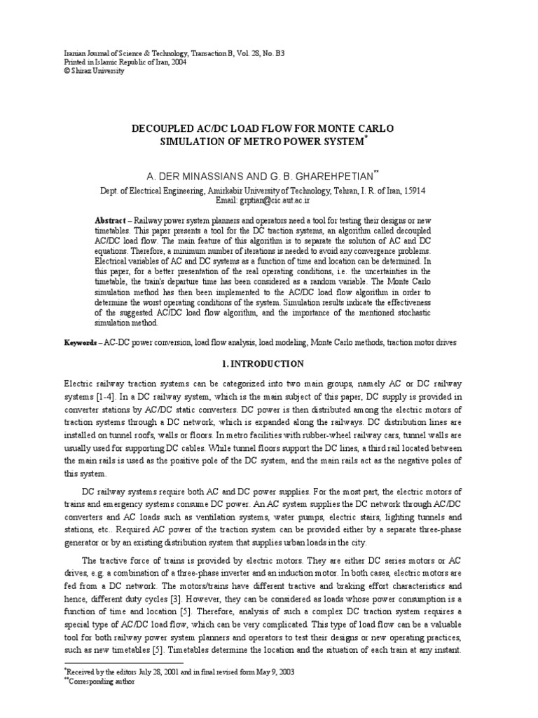 Decoupled AC-DC Load Flow For Monte Carlo Simulation of Metro Power System PDF | PDF