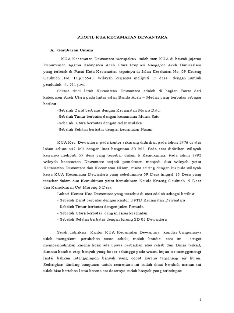 Profil Kua Kecamatan Dewantara BR | PDF