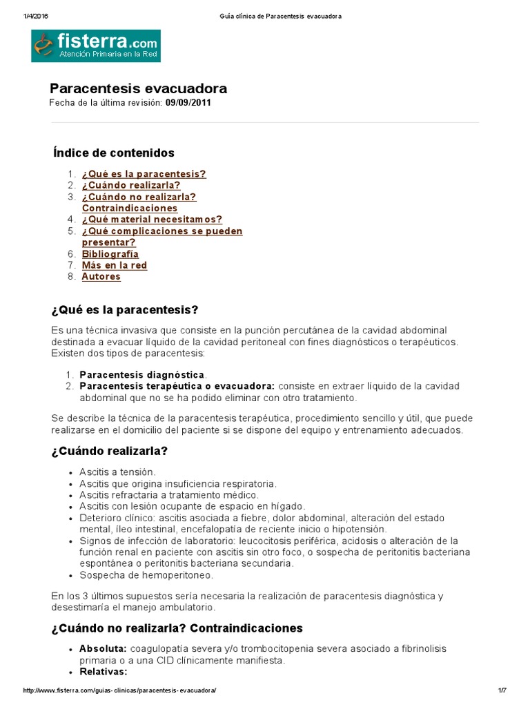 Guía Clínica de Paracentesis Evacuadora | PDF | Ciencias de la Salud ...