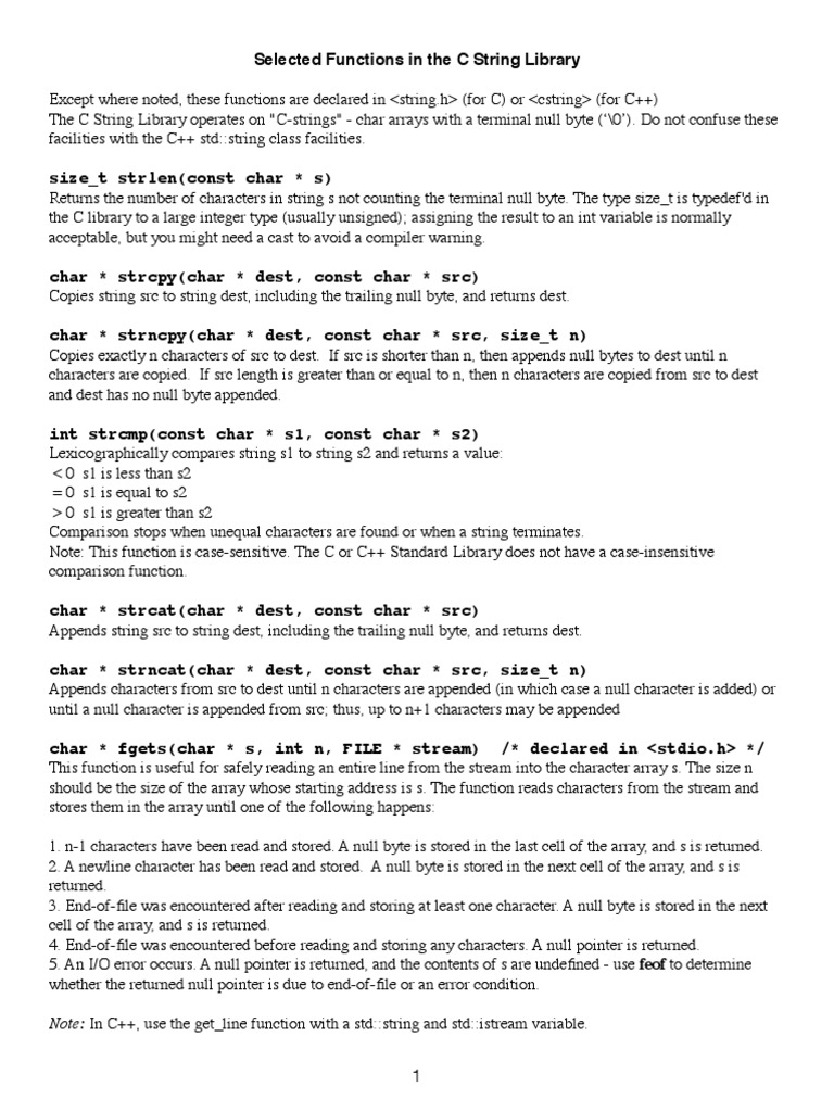 C String Functions Pdf String Computer Science C Programming Language 